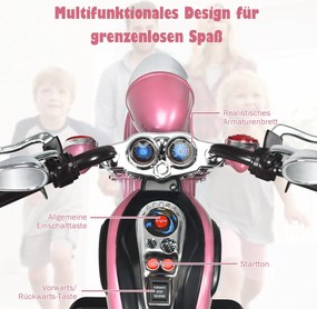 Costway 6 Elektrický motocykl V Motocykl na baterie s hudbou – 91 × 48 × 64 cm