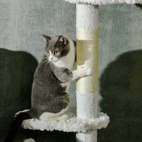 PawHut Vysoký stropní škrabací sloupek s antispínačem 225-255 cm výškově nastavitelný šplhací strom s míčem na hraní jutový provazový sloupek houpací…