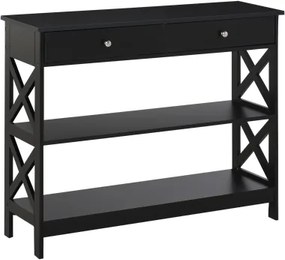 HOMCOM Moderní Konzolový Stolek do Předsíně se 2 Zásuvkami a 2 Spodními Policemi 100x30,5x80 cm Černý