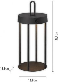 LD 19300-18 ANSELM LED stolní lampa na baterie černá 28cm dotykový stmívač IP44 zahradní svítidlo 2700K - JUST LIGHT