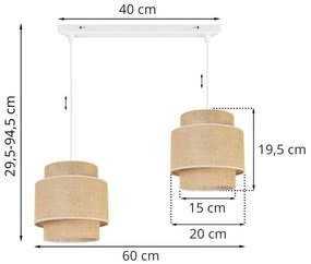 Závěsné svítidlo BOHO, 2x jutové stínítko, (výběr ze 2 barev konstrukce)