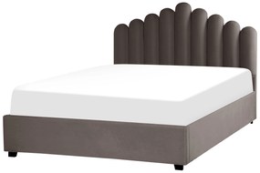 Sametová postel s úložným prostorem 160 x 200 cm šedá/béžová VINCENNES Beliani