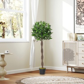 Sada 2 umělých vavřínových stromů Outsunny, 120 cm umělé rostliny v cementových květináčích, interiérové rostliny, umělé rostliny pro interiér a exte…