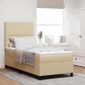 Postel s boxspringem s čelo Krémová 90 x 190 cm textil 3339432