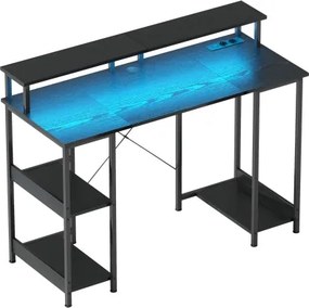 HOMCOM Počítačový stůl s elektrickými zásuvkami, světly, držákem na monitor a policí, 120x50cm, černý