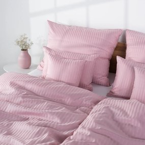 Damaškové saténové prodloužené povlečení Pruh 10 mm - Light pink Velikost: 140 x 220 + 70 x 90