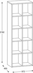 Regál FRAME, vysoký, 2 sloupce, 2162 x 872 x 450 mm, dub přírodní