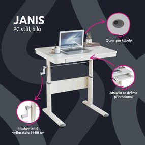 Rostoucí psací stůl, bílá, JANIS