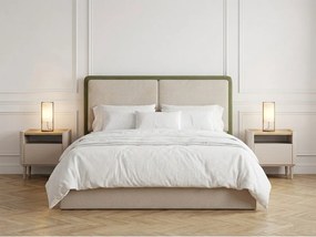 Zelená/béžová čalouněná dvoulůžková postel s úložným prostorem s roštem 180x200 cm Mara – Bobochic Paris