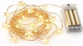 LED světýlka na baterie, hvězdičky, 2,3 m, teple bílá, 20 diod,  drátek, IP20 interiér, 2 × AA
