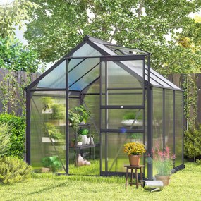 Zahradní skleník Outsunny z polykarbonátu 3,65 m² hliníkový skleník pro zahradu 190 x 192 x 201 cm odolný vůči UV záření, se zpevněným základem, okap…
