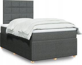 Box Spring Postel S Matrací Textil Tmavě Šedá Blok se čtverci 120 x 200 c