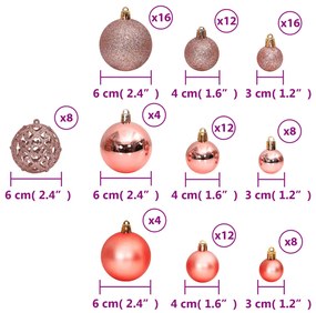 Vánoční ozdoby 100 ks růžové 3 / 4 / 6 cm - Default Title