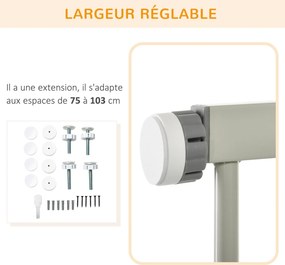 PawHut Bezpečnostní brána pro zvířata s dvojitým zámkem, automatické zavírání, šířka 75-103 cm, šedá