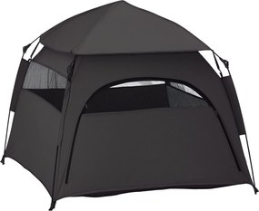 PawHut Psí Stan, Stan pro Kočky, Venkovní Psí Domek, Psí Tipi Stan s Mřížkovým Okénkem a Nosnou Taškou, Slunečník pro Zahradu, Obývací Pokoj, Tmavě Še