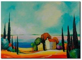 Obraz Venkov (1dílný) - barevná krajina Toskánska s stromy a domem