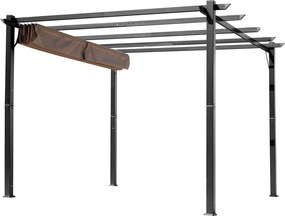 Outsunny Pergola s nastavitelnou plachtou 3 x 4 m, zahradní slunečník, hliníkový ochranný kryt na terasu, šedá+hnědá | Aosom