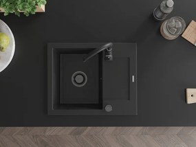 Mexen Enzo, granitový dřez 576x465x174 mm, 1-komorový, černá s černým sifonem, 6506571005-77-B