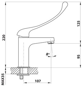 Bruckner, SIEGER stojánková umyvadlová baterie bez výpusti, výška 150mm, lékařská páka, chrom, 914.004.1