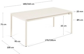 Matně bílý kovový zahradní rozkládací stůl Kave Home Zaltana 180/240 x 100 cm