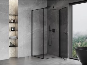 Mexen Mist-B, 1-křídlý ​​výklopný sprchový kout, pravý, 70 x 70 cm, čiré sklo-černý rám, 8A2T-070-070-70-70-P