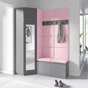 Rohová předsíňová stěna Emi 37 - grafit Barva panelů: Pastelová růžová - Trinity 19