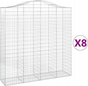 vidaXL Gabionové koše, 8 ks, 200x50x200/220 cm, galvanizované železo