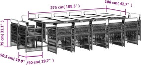 15dílný zahradní jídelní set s poduškami mix béžové polyratan 3211056