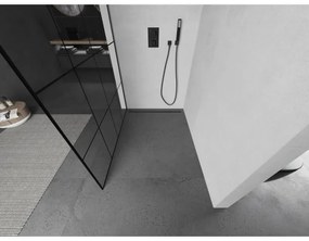 Mexen Kioto, sprchová zástěna Walk-In 150 x 200 cm, 8mm čiré sklo černý vzor, ​​grafitový profil, 800-150-101-66-77