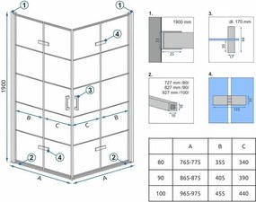 Rea Molier Double, sprchový kout se skládacími dveřmi 100(dveře) x 100(dveře), 6mm čiré sklo, černý profil, KPL-K12013