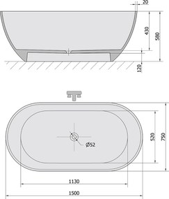 Polysan Reduta vana volně stojící 150 x 75 cm litý mramor béžová mat 71843.81