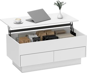 HOMCOM výškově nastavitelný konferenční stolek, konferenční stolek s ukrytým přihrádkou a 2 zásuvkami, 100 x 50 x 44 cm, bílý