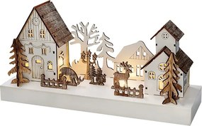 SOLIGHT LED vánoční vesnička, 34x17cm, dřevo, 4 LED, 2x AA