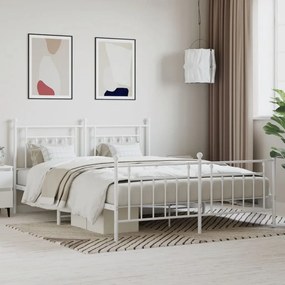 Kovový rám postele s hlavovým a nožním čelem bílý 183 x 213 cm,  353609