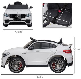 HOMCOM 12V Mercedes-Benz AMG GLC63S COUPE dětské elektrické autíčko s dálkovým ovládáním a bezpečnostním pásem, 2 x 35W motory, bílé 115 x 70 x 55 cm…