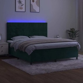 Box spring postel s matrací a LED tmavě zelená 180x200 cm samet 3136140