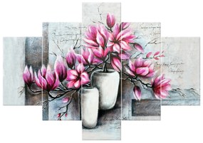 Gario Ručně malovaný obraz Růžové magnolie ve váze - 5 dílný Rozměry: 100 x 70 cm