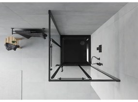 Mexen Rio čtvercový sprchový kout 90 x 90 cm, Průhledné, Černá + sprchová vanička Flat, Černá - 860-090-090-70-00-4070B