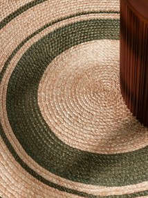 Hanse Home, Kusový koberec Jute Braided 106330 Natural Green kruh, 150x150 (průměr) kruh, zelená, chodba / předsíň