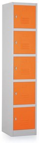 Kovová šatní skříňka - 5 boxů, 38 x 45 x 185 cm, otočný zámek, oranžová - ral 2004