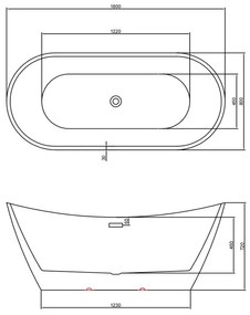BPS-koupelny Volně stojící akrylátová vana HYD-RIC513D 180x80 bílá, odtokový komplet bílý lesklý