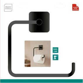 Matně černý kovový držák na toaletní papír bez vrtání Fixeo – douceur d'intérieur