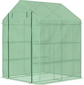 Outsunny Pěstitelský Skleník s 8 Policemi pro Rajčata se Dveřmi, Zelená Ocelová Konstrukce, PE Plast, 143 x 138 x 190 cm | Aosom