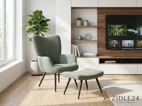 Relaxační křeslo ušák s podnožkou ARIA - zelený manšestr