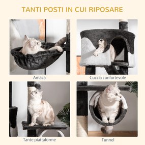 PawHut Stropní Škrabadlo pro Kočky s Nastavitelnou Výškou 240-260 cm, Víceúrovňový Kočičí Stromeček se Sheltry, Hammocky, Schody a Sisalovými Lany, T…