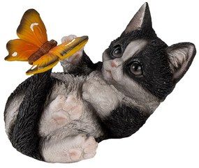 Dekorativní soška černo bílého koťátka s motýlkem - 14*8*11 cm