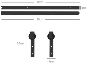 HOMCOM Sada kování pro posuvné dveře 183 cm s kolejnicemi Válečky Protiprokluzové zařízení Zarážky dveří Podlahové vodítko z uhlíkové oceli Černá | A…