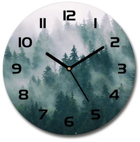 Wallmuralia Skleněné hodiny kulaté Mlha nad lesem fi 30 cm
