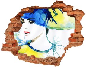 Wallmuralia Samolepící díra na stěnu Žena v klobouku 90x70 cm