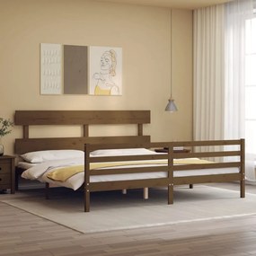 Rám postele s čelem medově hnědý 200 x 200 cm masivní dřevo,  3195114